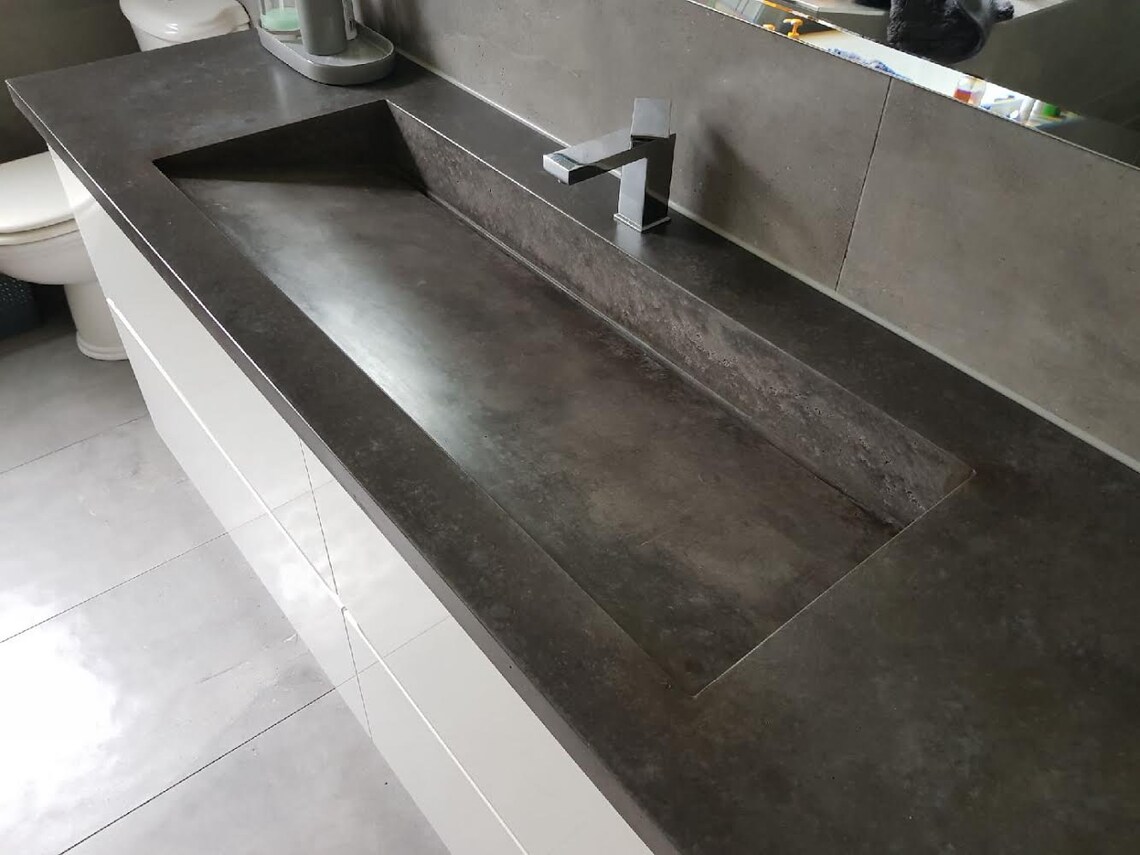Handmade Concrete Vanity With Hardwood Cabinetry, Custom Bathroom Sink ...