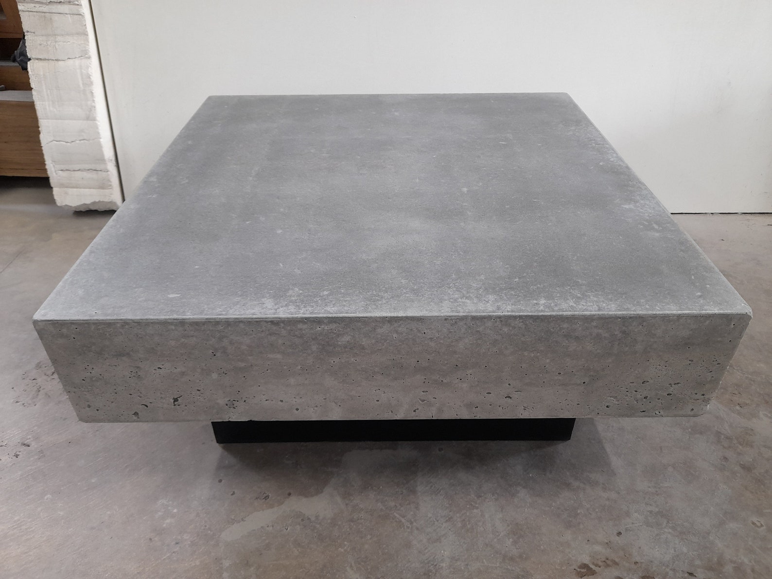 Apartment Style Polished Concrete Square Coffee Table With Black Base ...