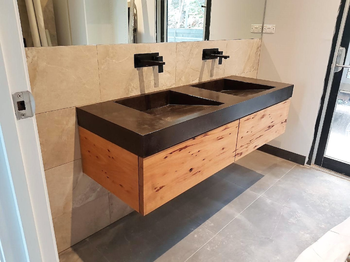 Concrete and Timber Vanity. Custom Handmade Real Concrete | Etsy