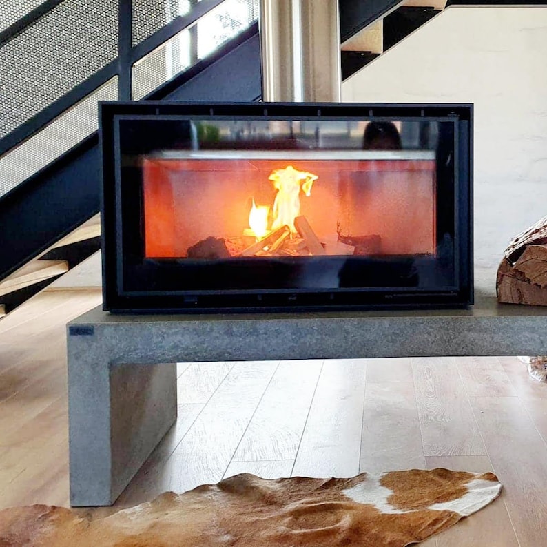 Polished Concrete Fire Hearth Bench, Custom Fireplace Stand, 1.8m ...