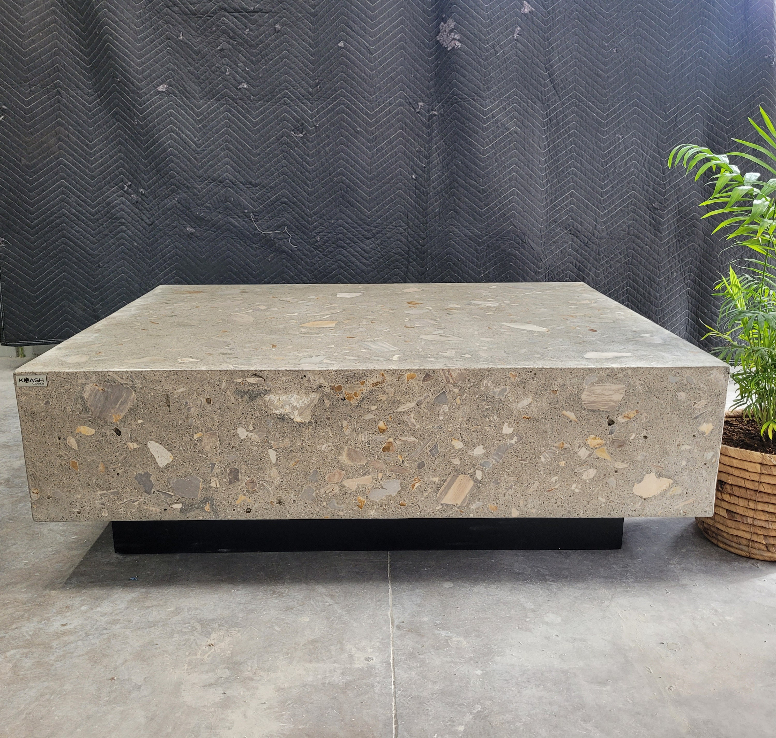 Large Concrete Coffee Table Exposed Tuscan Stones Grey Cement. Handmade ...