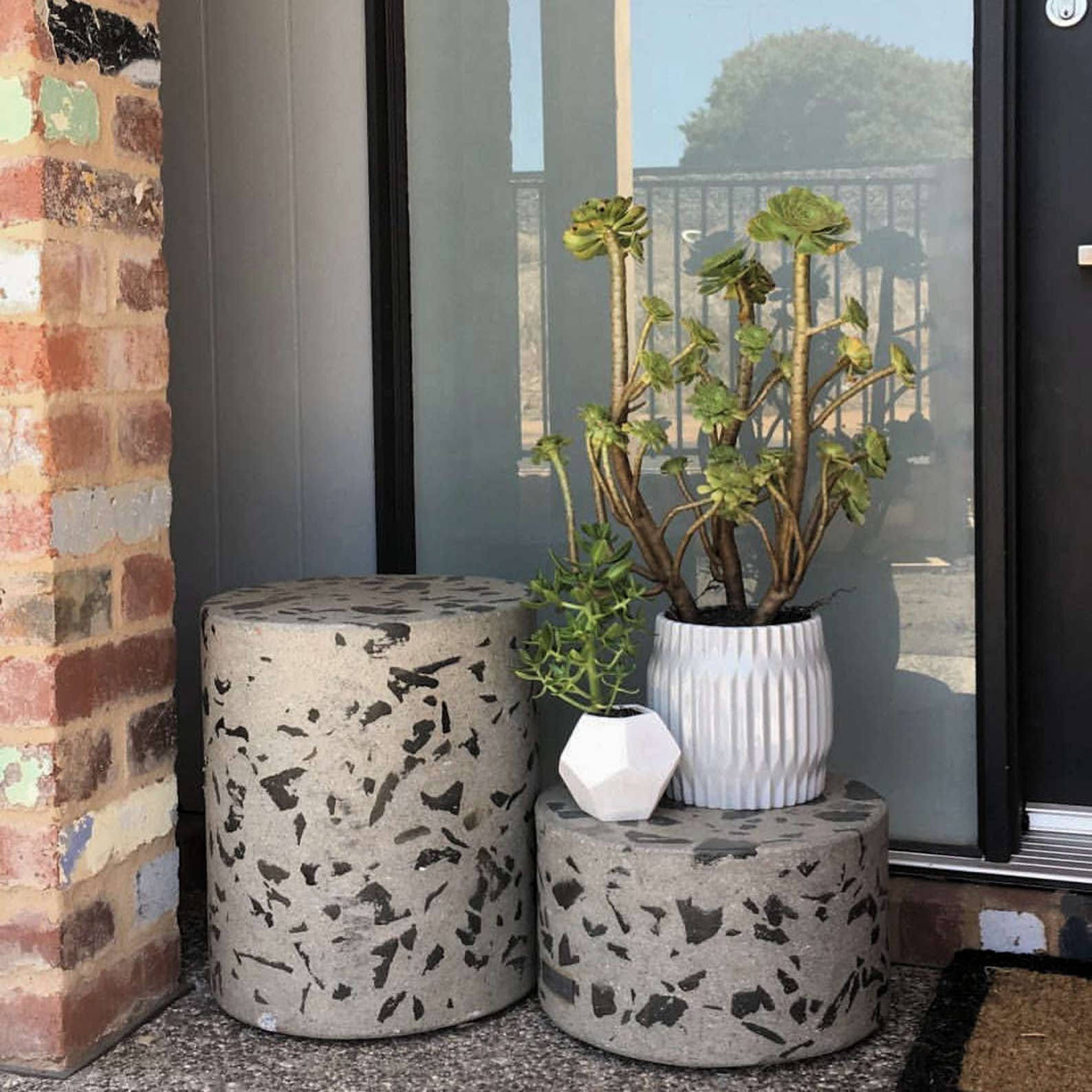 Unique Concrete Outdoor Cylinder Setting of 3, Polished Concrete, Stone ...