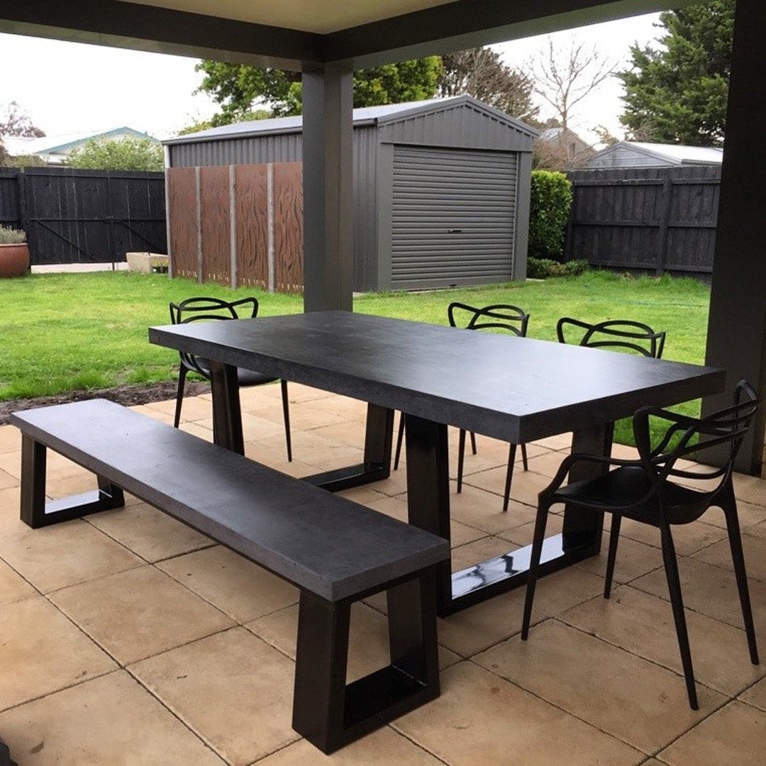 Polished Concrete Dining Table and Bench Seat, Patio Alfresco Table ...