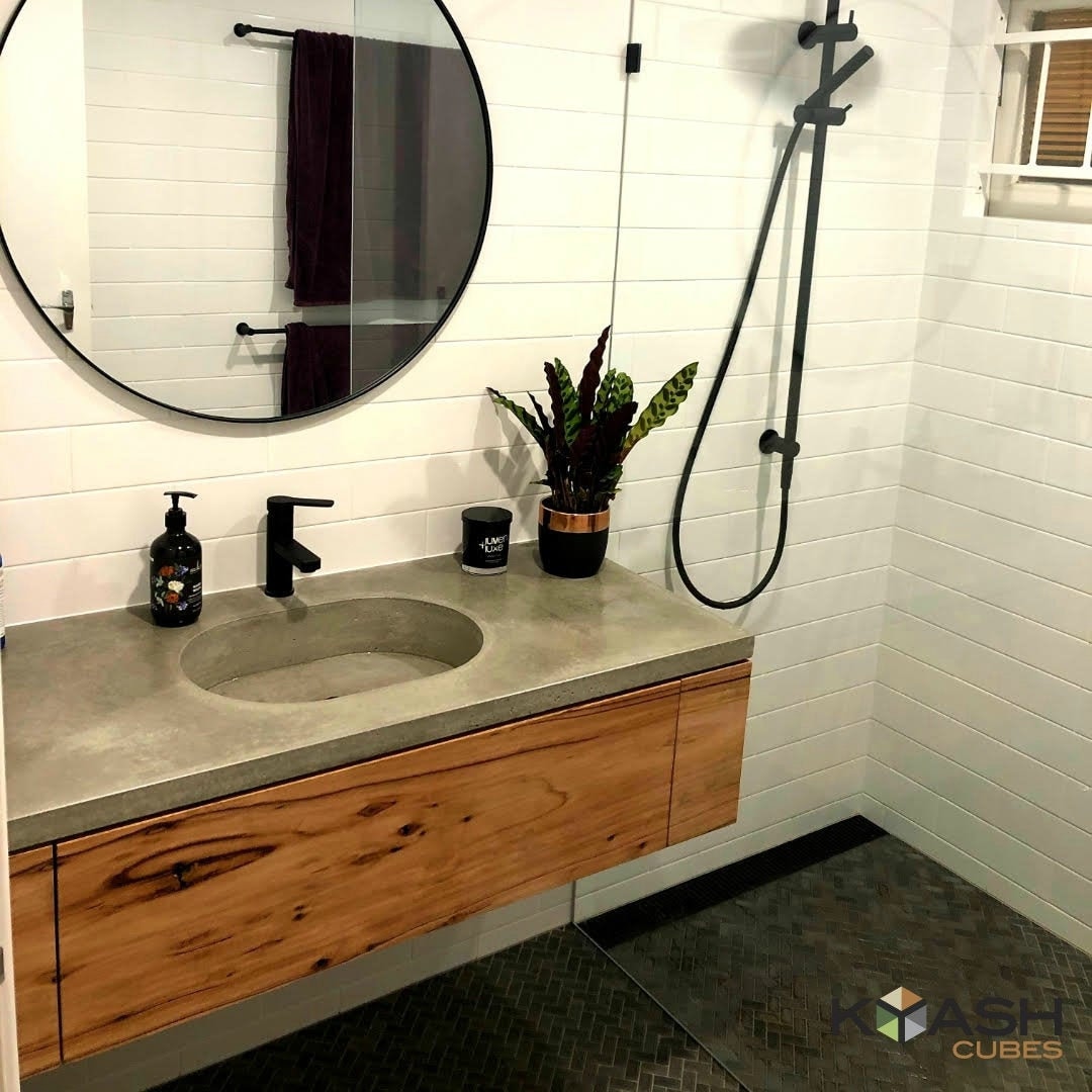 Floating Polished Concrete Vanity, Round Basin Custom Handmade Real ...