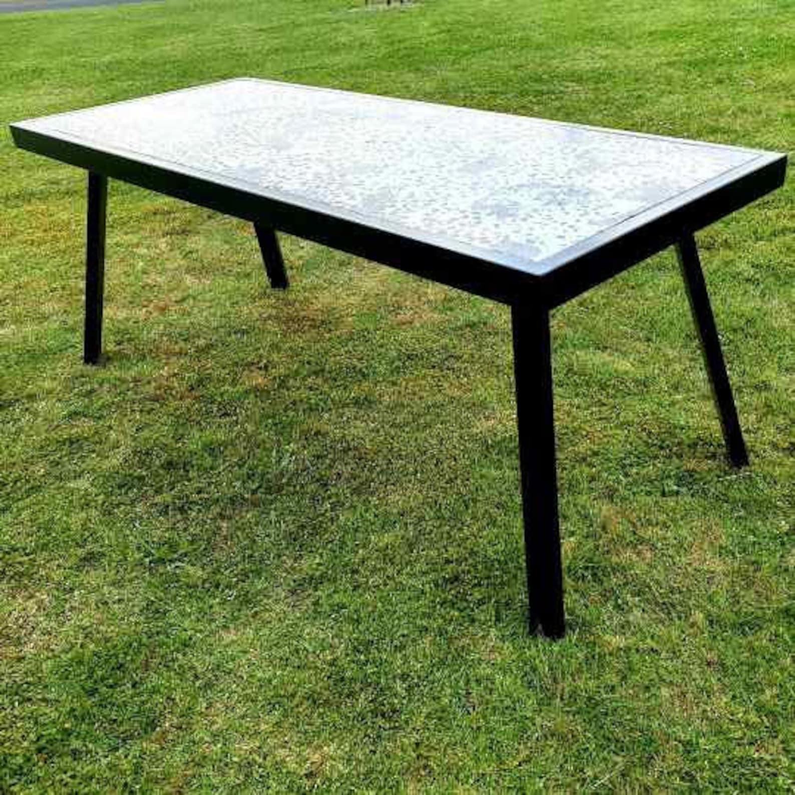 Handmade Polished Concrete Dining Table, Steel Base, Industrial Outdoor ...