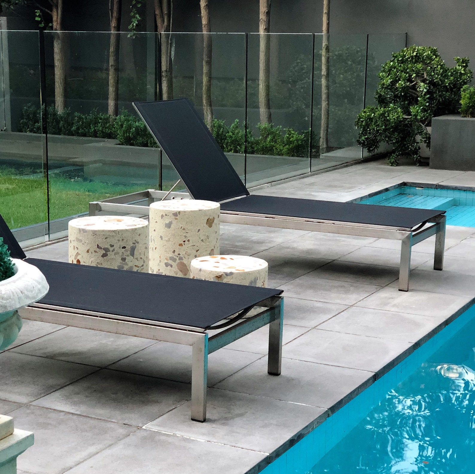 Outdoor Patio Concrete and Stone Seat, Hexagonal Geometric Ottomanor ...