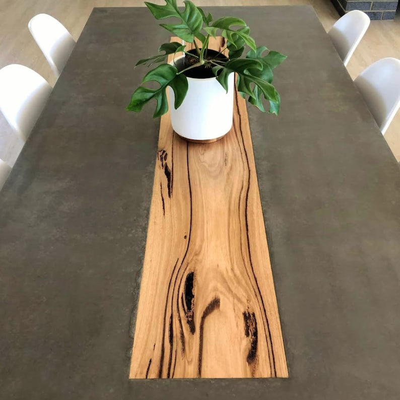 Custom Design Concrete Table Timber Inlay Feature in the Polished ...