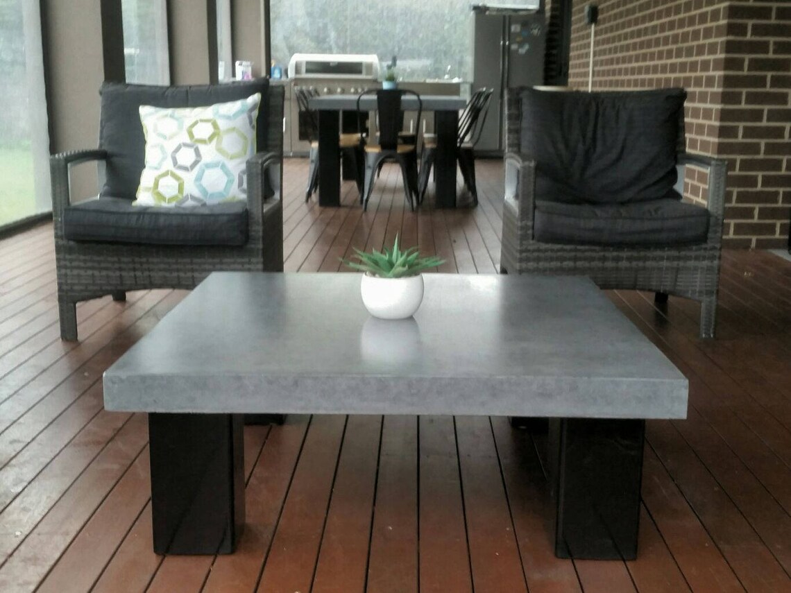 Polished Concrete Square Coffee Table Steel 4 Post Base 1m X - Etsy