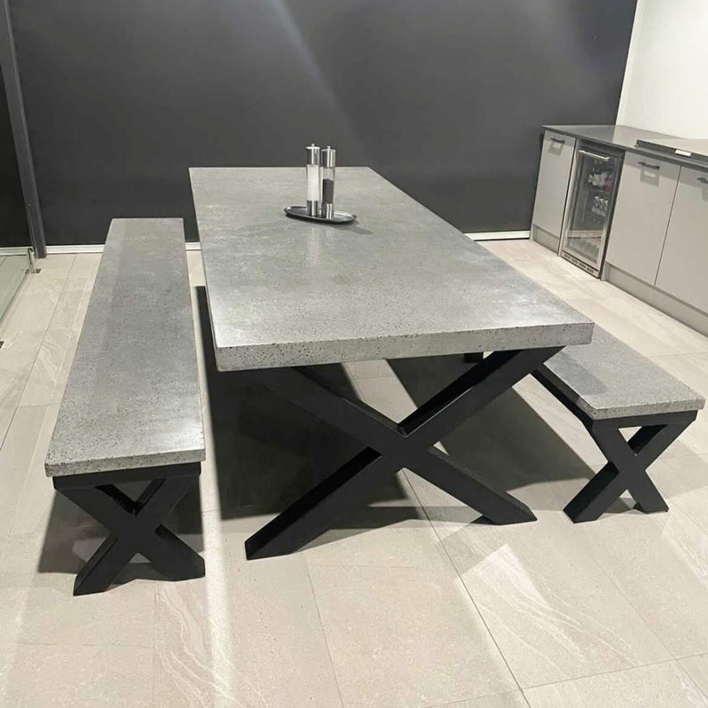 Handmade Concrete Dining Table, Black Steel Base, Outdoor 10-seater ...