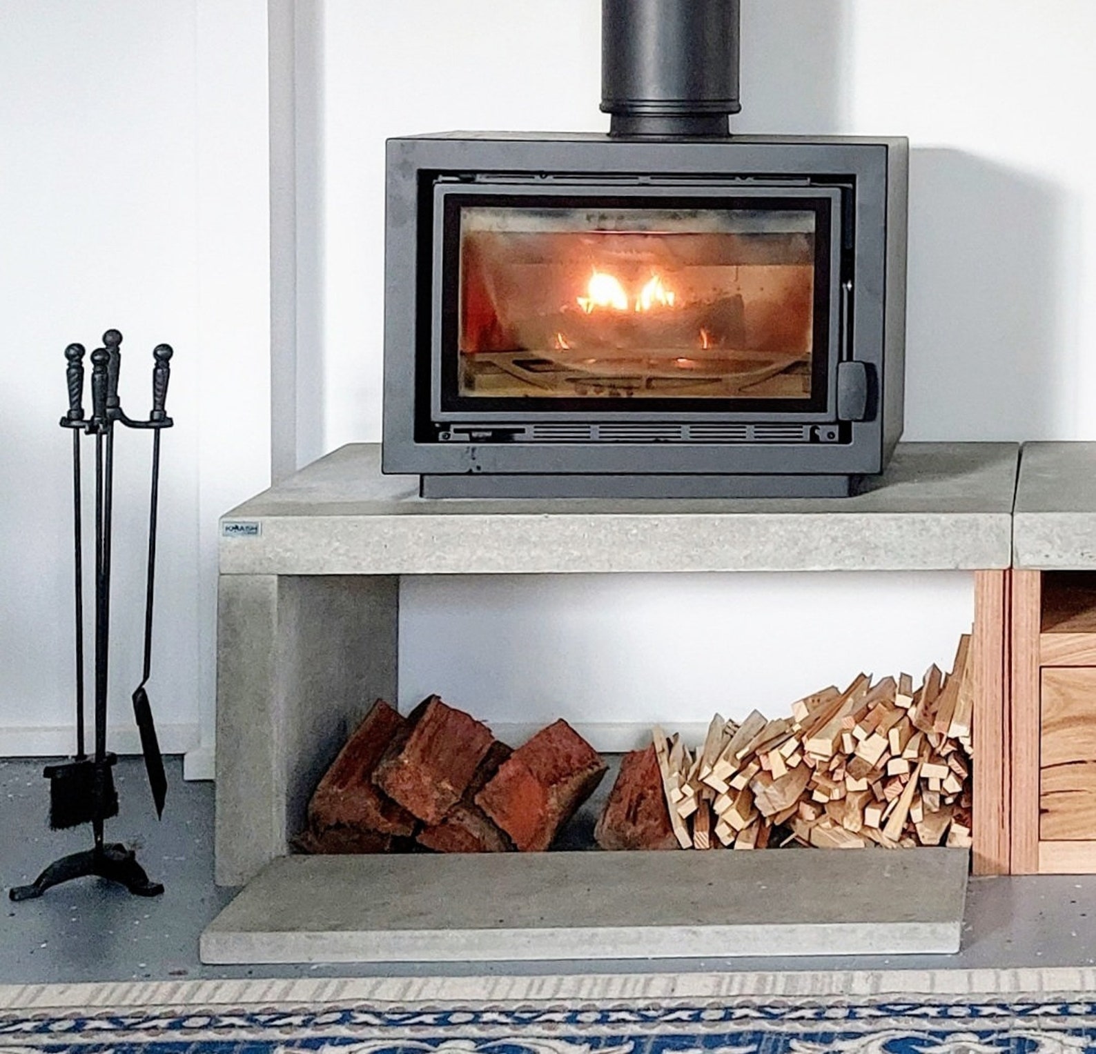 Concrete Fire Hearth, Tv Unit, Plinth, Open Fire Stand With Cabinetry ...