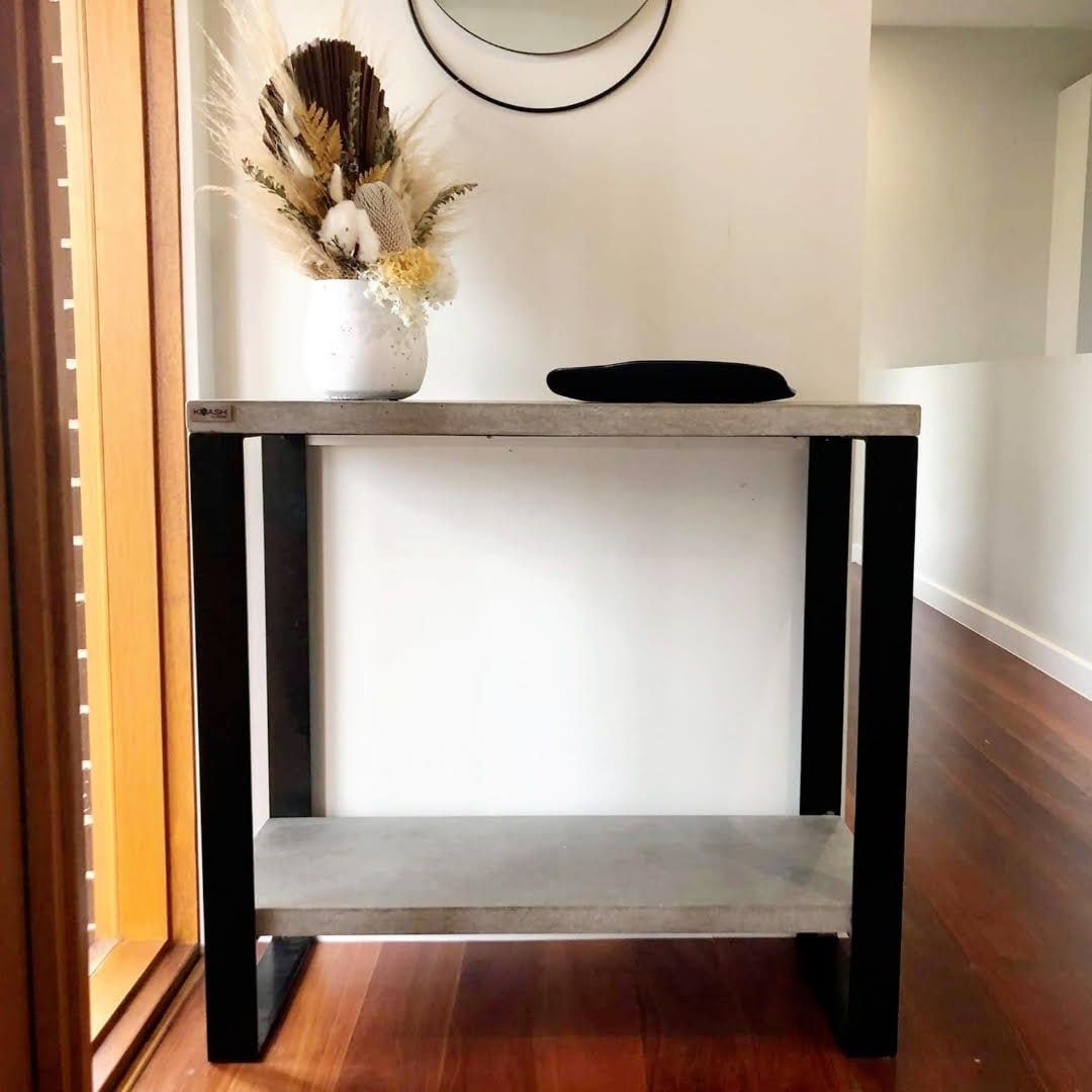 1.4m Concrete Hall Table, Console, Hall Stand, Black Powder Coated ...