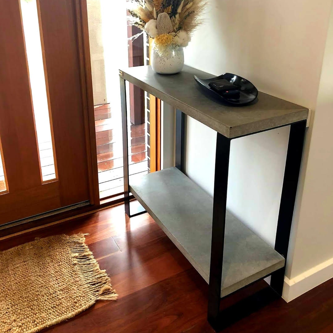 1.4m Concrete Hall Table, Console, Hall Stand, Black Powder Coated ...