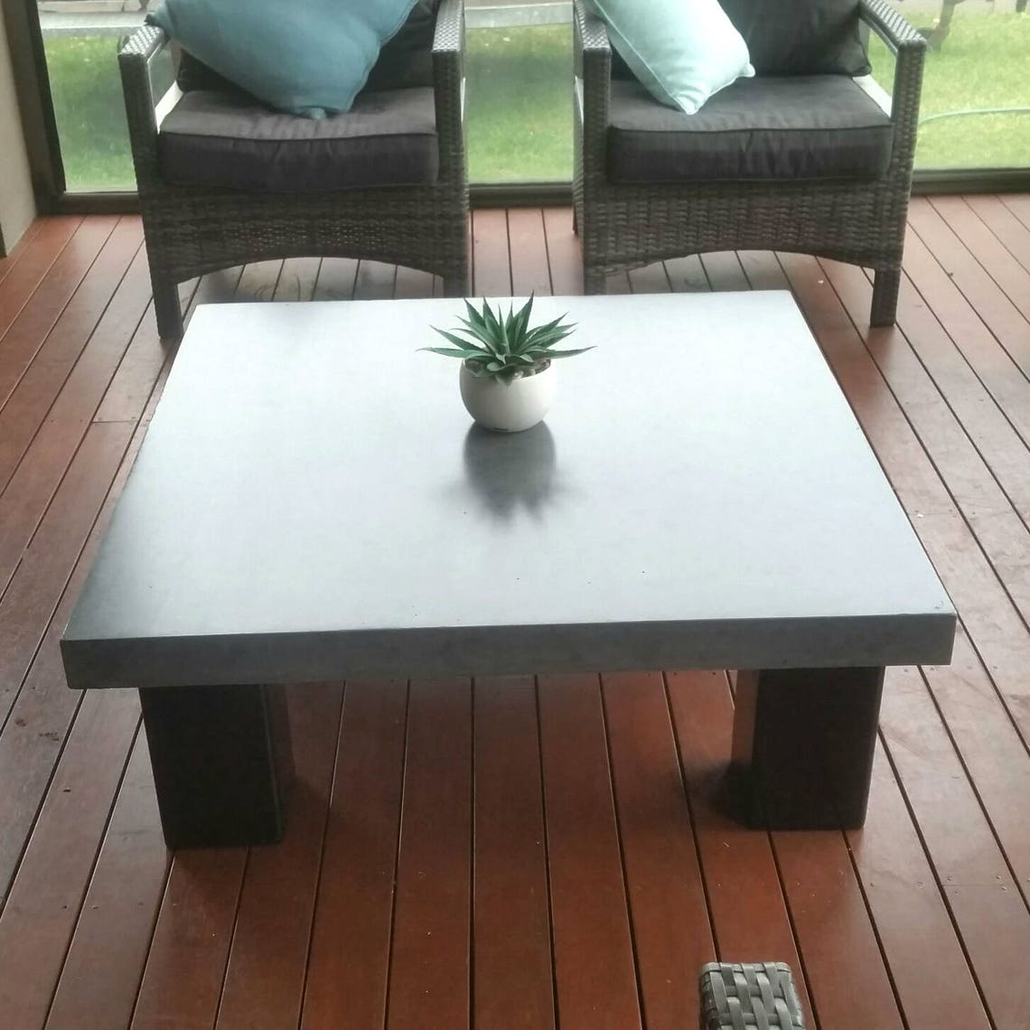 Polished Concrete Square Coffee Table Steel 4 Post Base 1m X - Etsy