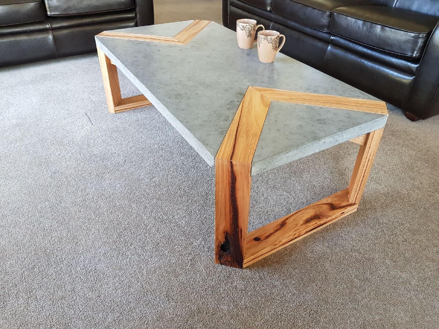 Polished concrete square coffee table Vic Ash hardwood base | Etsy