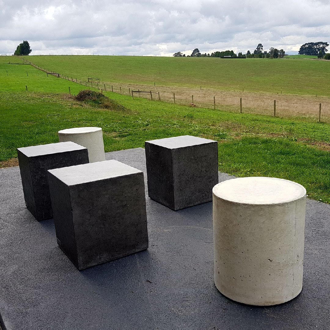 Outdoor Patio Concrete and Stone Seat, Hexagonal Geometric Ottomanor ...