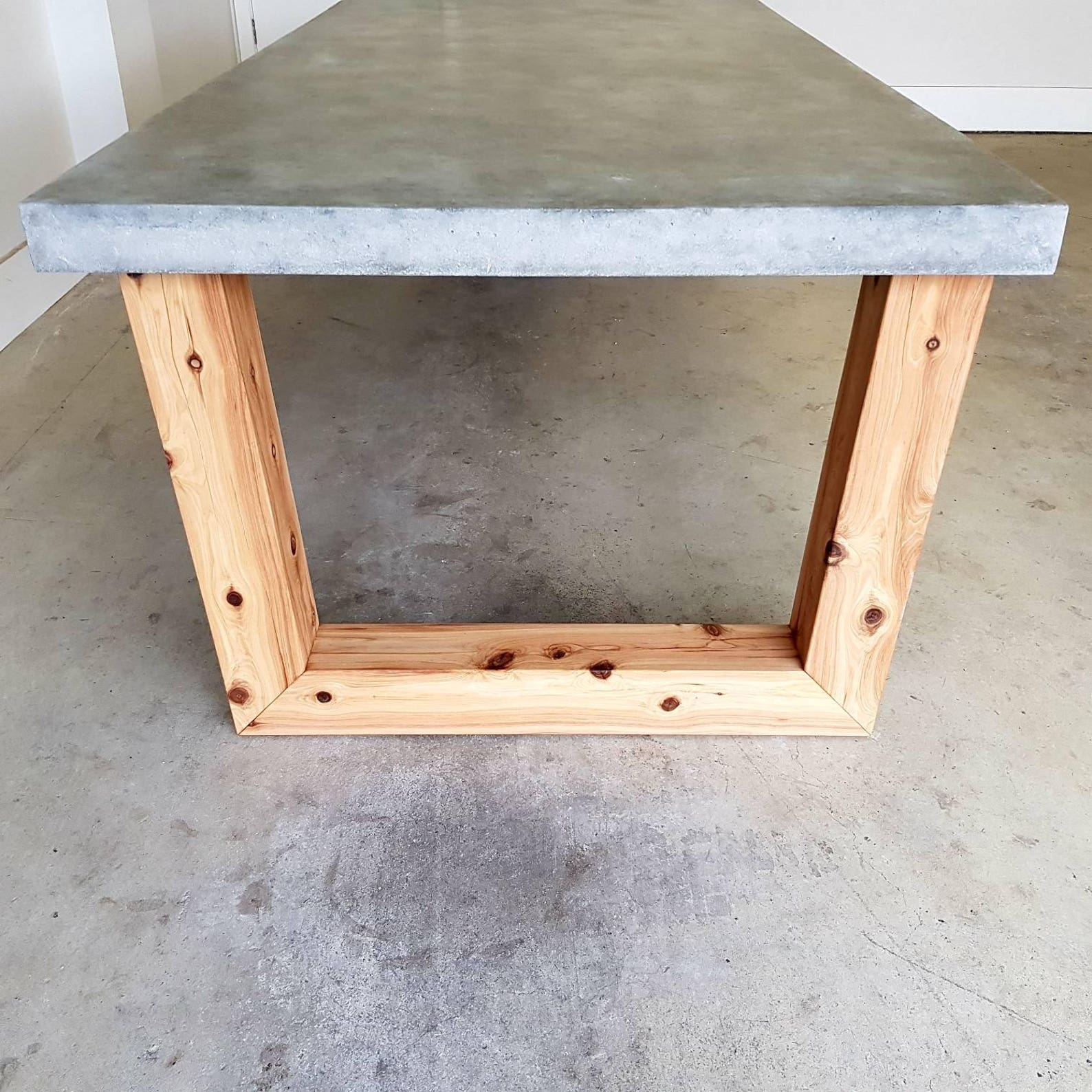 Rectangular Polished Concrete Dining Table With Loop End Timber Base ...