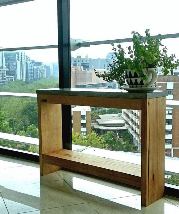 Console Concrete Side Board and Timber Hall Stand Vic Ash Hardwood Side Board With Exposed Polished Charcoal Stone or Natural Table Top. Etsy