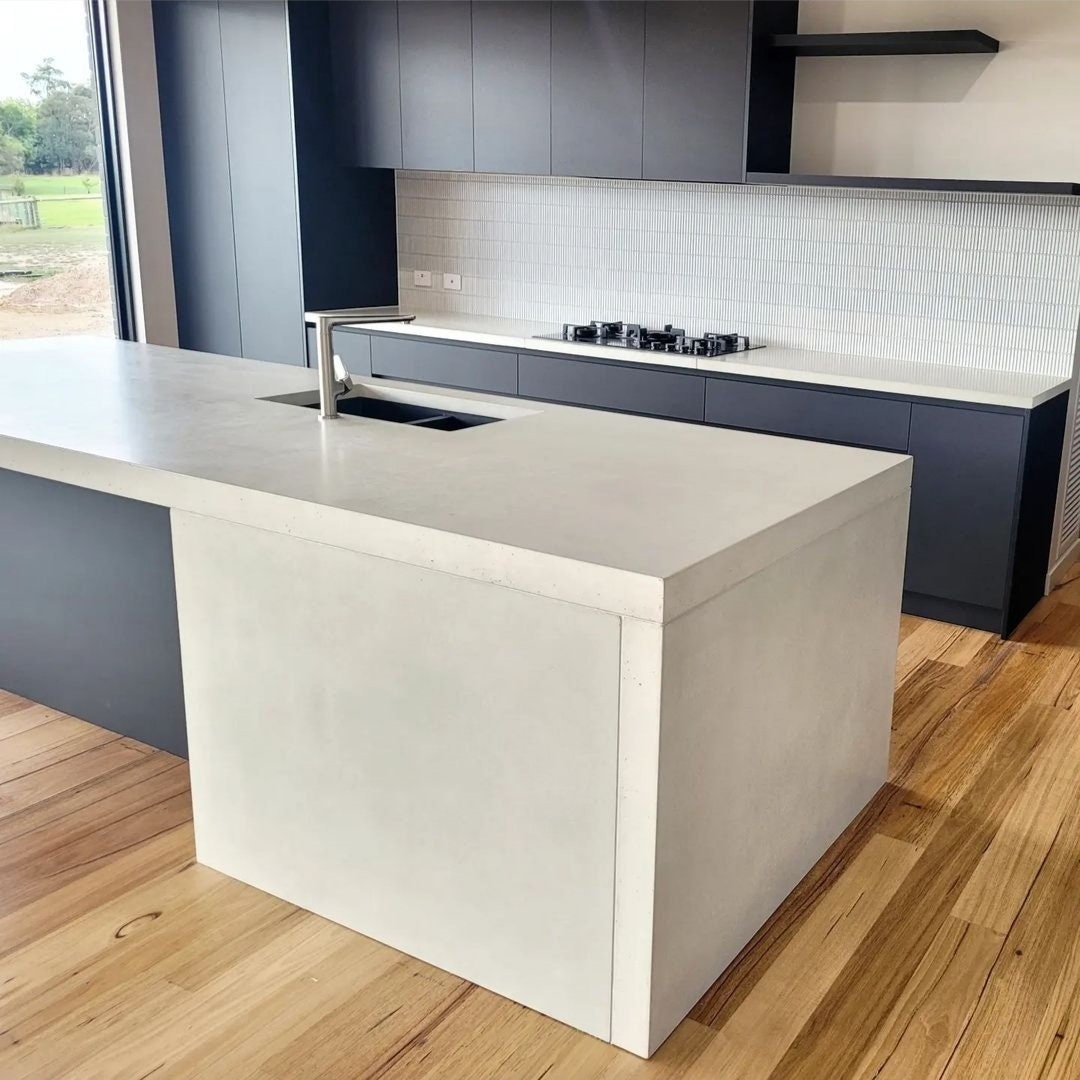 White Concrete Kitchen Island Benchtop, Handmade Real Concrete Servery ...