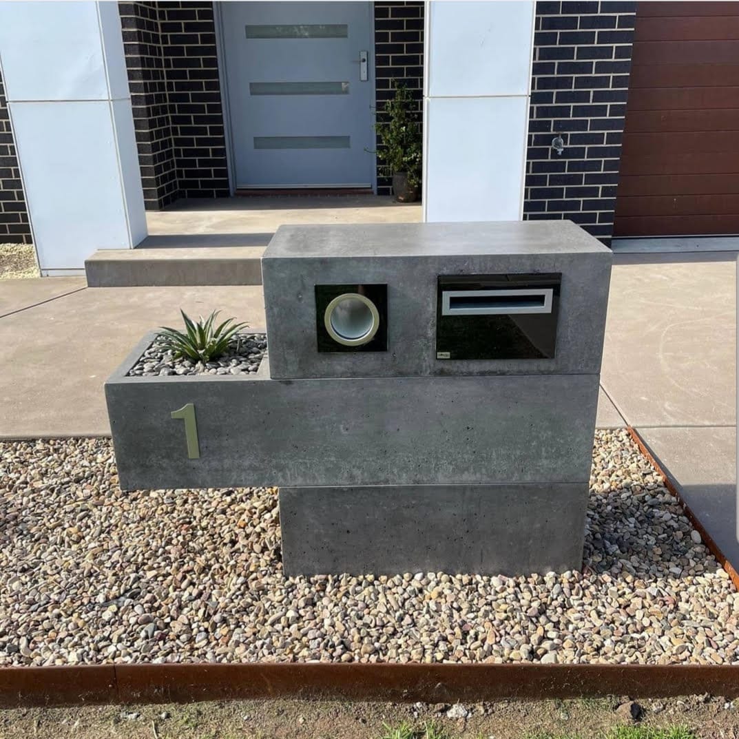 Concrete Charcoal 3 Piece Unique Custom Letterbox With Floating Planter ...