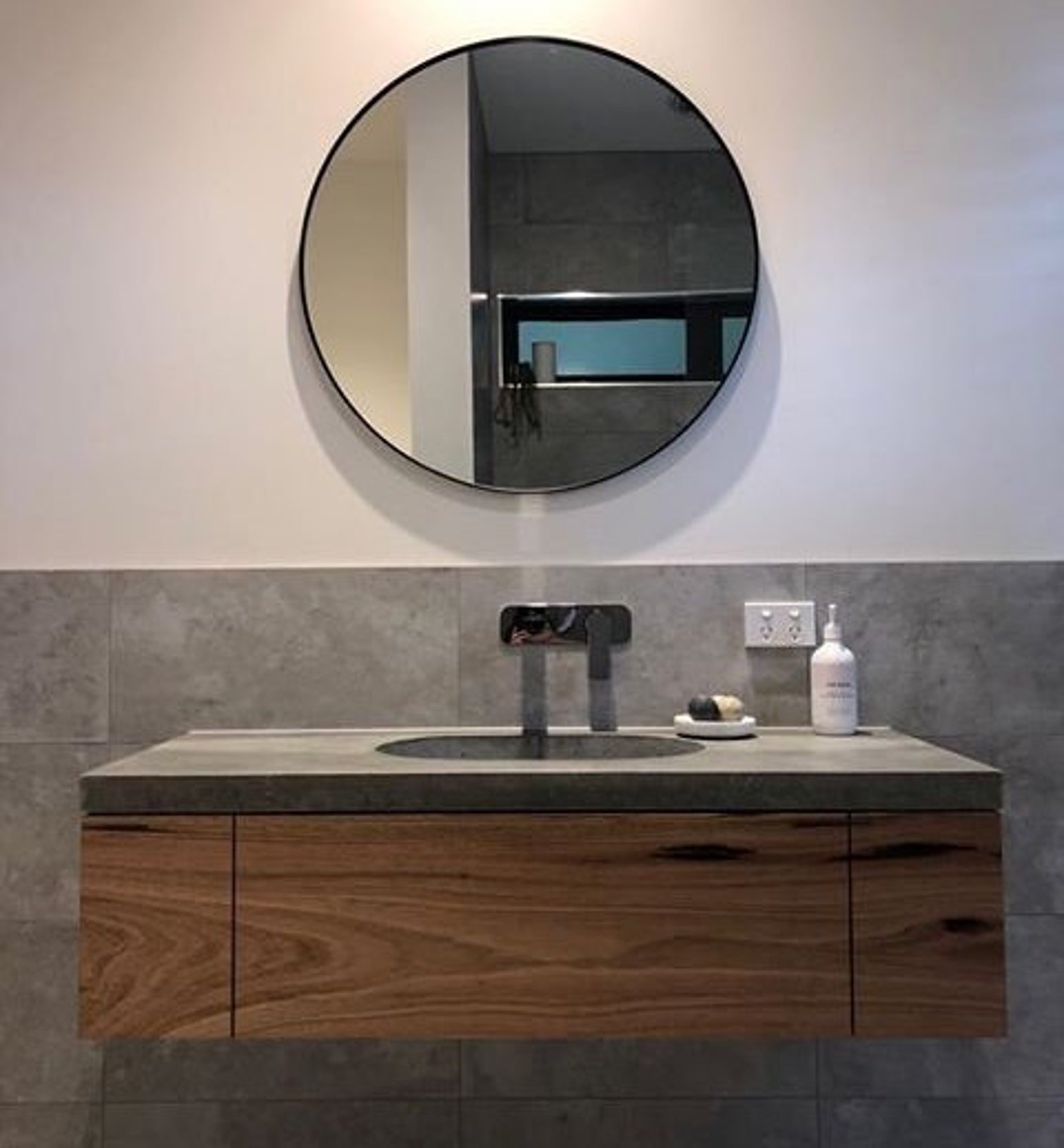 Floating Polished Concrete Vanity, Round Basin Custom Handmade Real ...