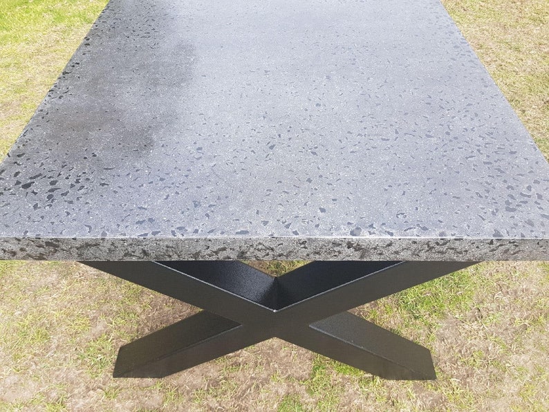 Handmade Concrete Dining Table, Black Steel Base, Outdoor 10-seater ...