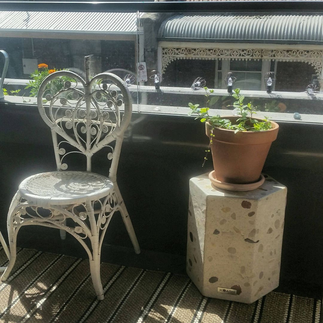 Outdoor Patio Concrete and Stone Seat, Hexagonal Geometric Ottomanor ...