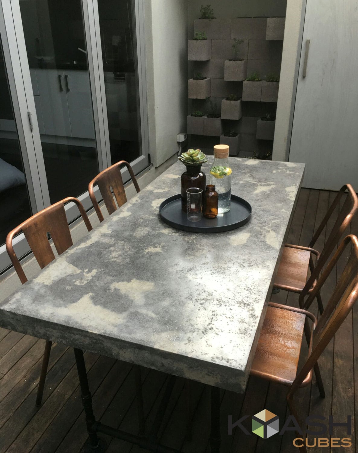 Handmade Polished Concrete Dining Table, Steel Base, Industrial Outdoor ...
