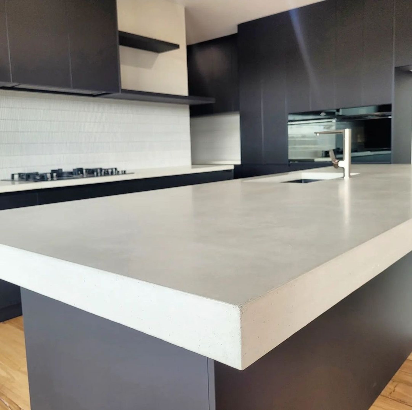 White Concrete Kitchen Island Benchtop, Handmade Real Concrete Servery ...