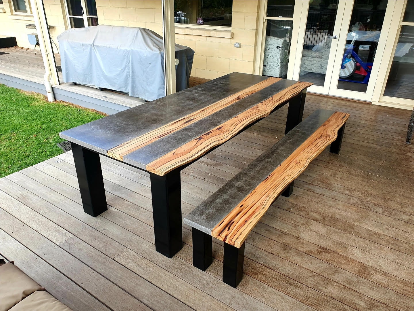 Custom Design Concrete Table - Timber Inlay Feature in the Polished ...