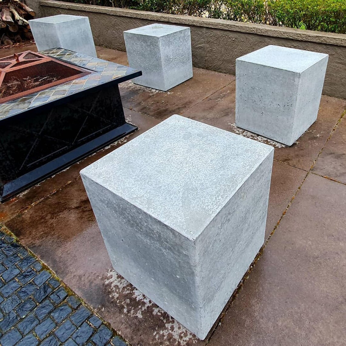 Concrete Outdoor Cube Seats or Stools, Fire Pit Seating - Unique Stone ...