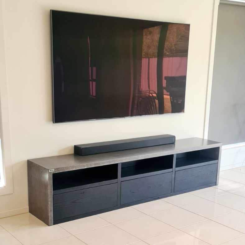 2.2m Industrial Hardwood and Concrete TV Unit, Bespoke Handcrafted ...