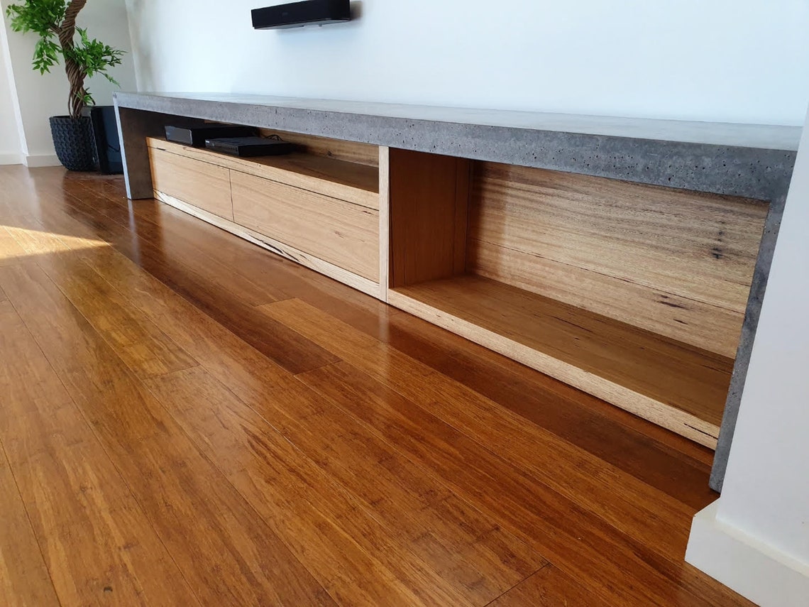 3m Modern Hardwood and Concrete TV Unit, Bespoke Handcrafted ...