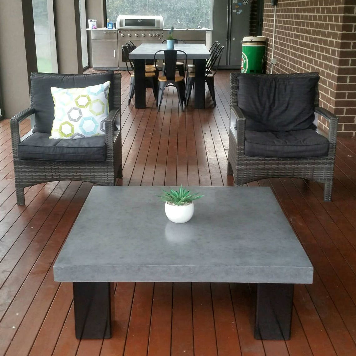 Polished Concrete Square Coffee Table Steel 4 Post Base 1m X - Etsy