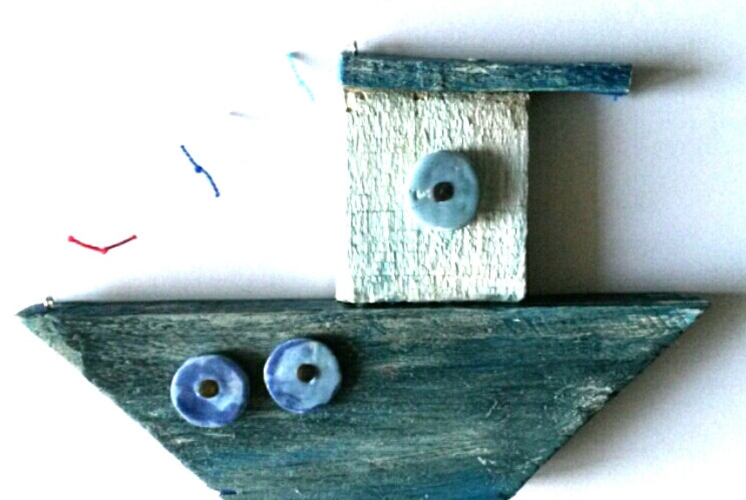 Driftwood Boat, Blue Boat, Rustic Boat, Small Boat, Fishing Boat, Fish ...