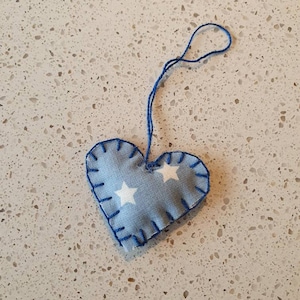 5 Blue and White Hearts, Mini Heart, Fabric Heart, Mini Heart Ornament ...
