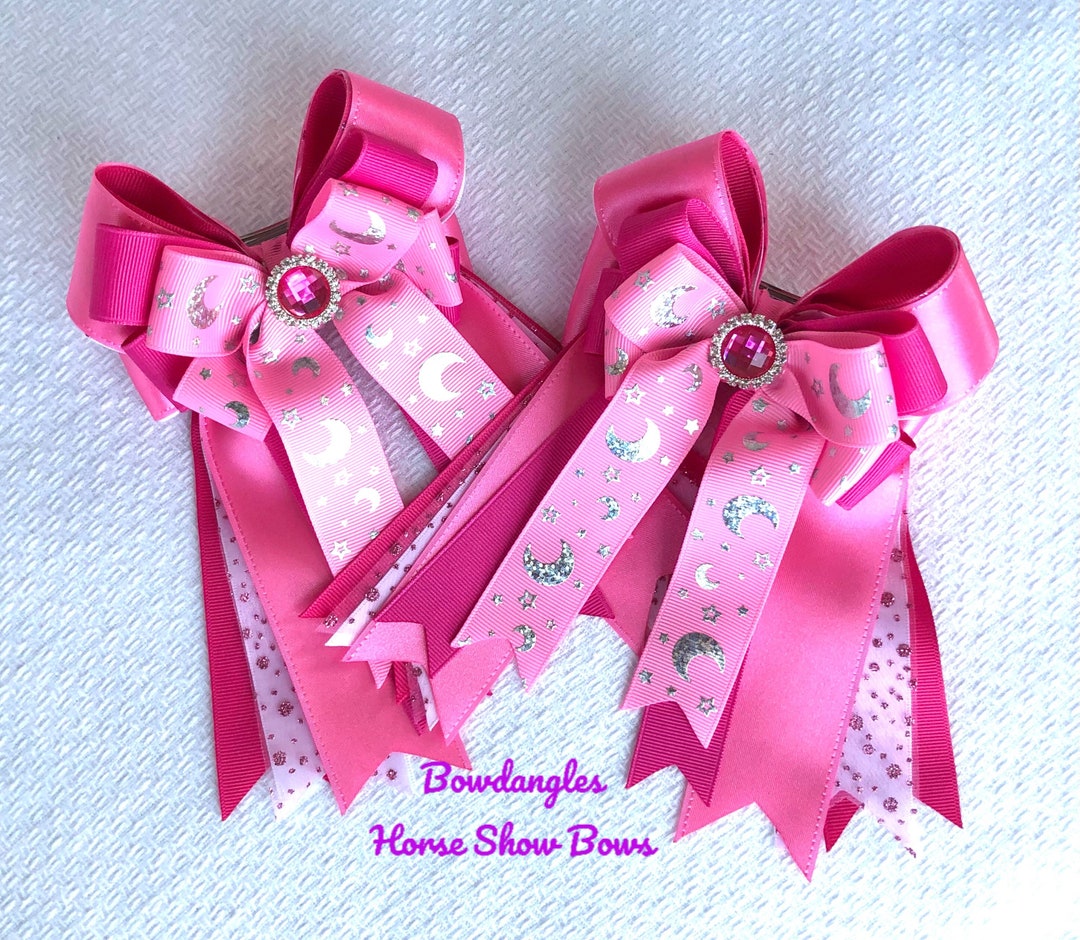 Beautiful Pink Equestrian Bows, Moon and Stars Bows, Sparkle Glitter ...