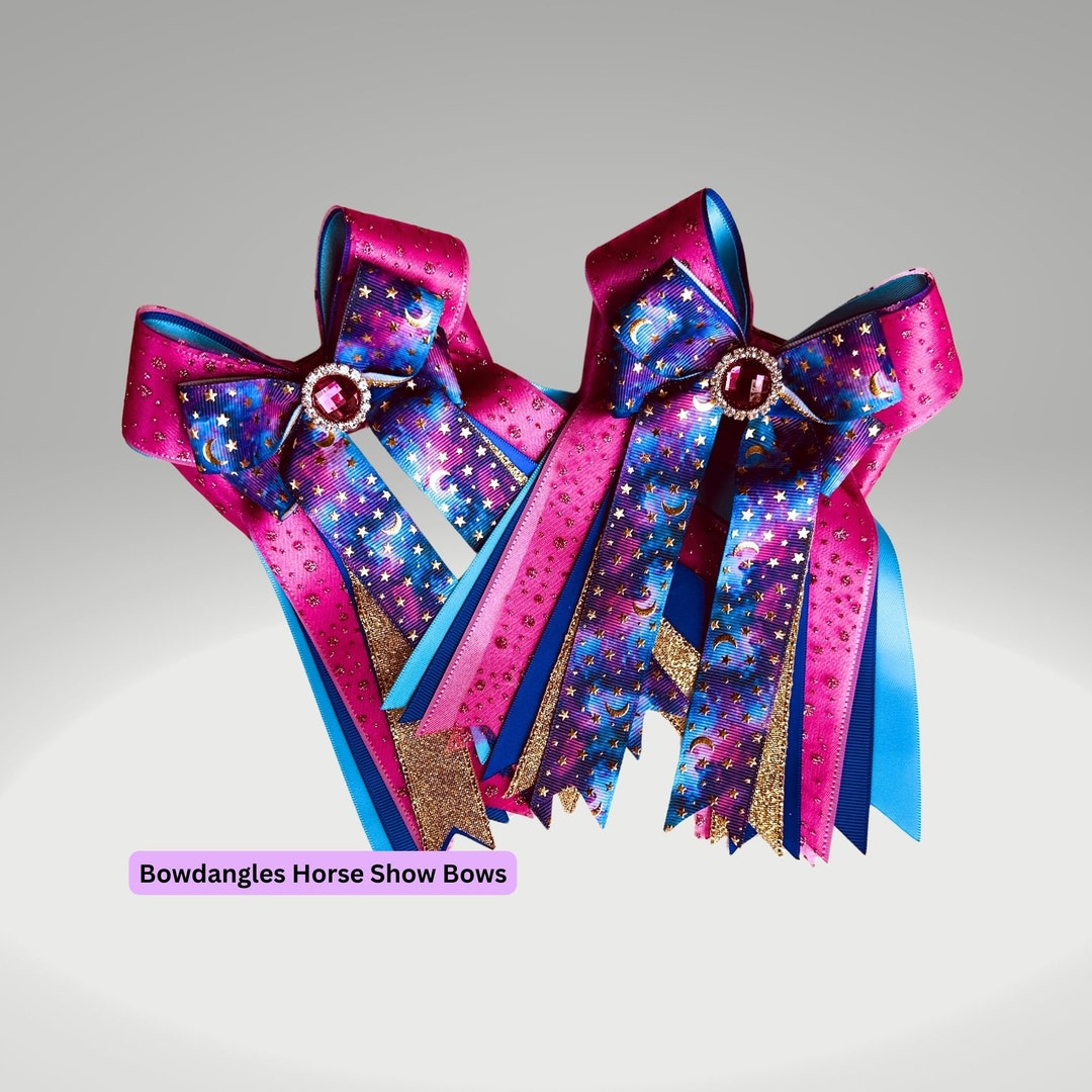 Equestrian Bows, Beautiful Glittery Blue and Purple Bows, Gold Moon and ...