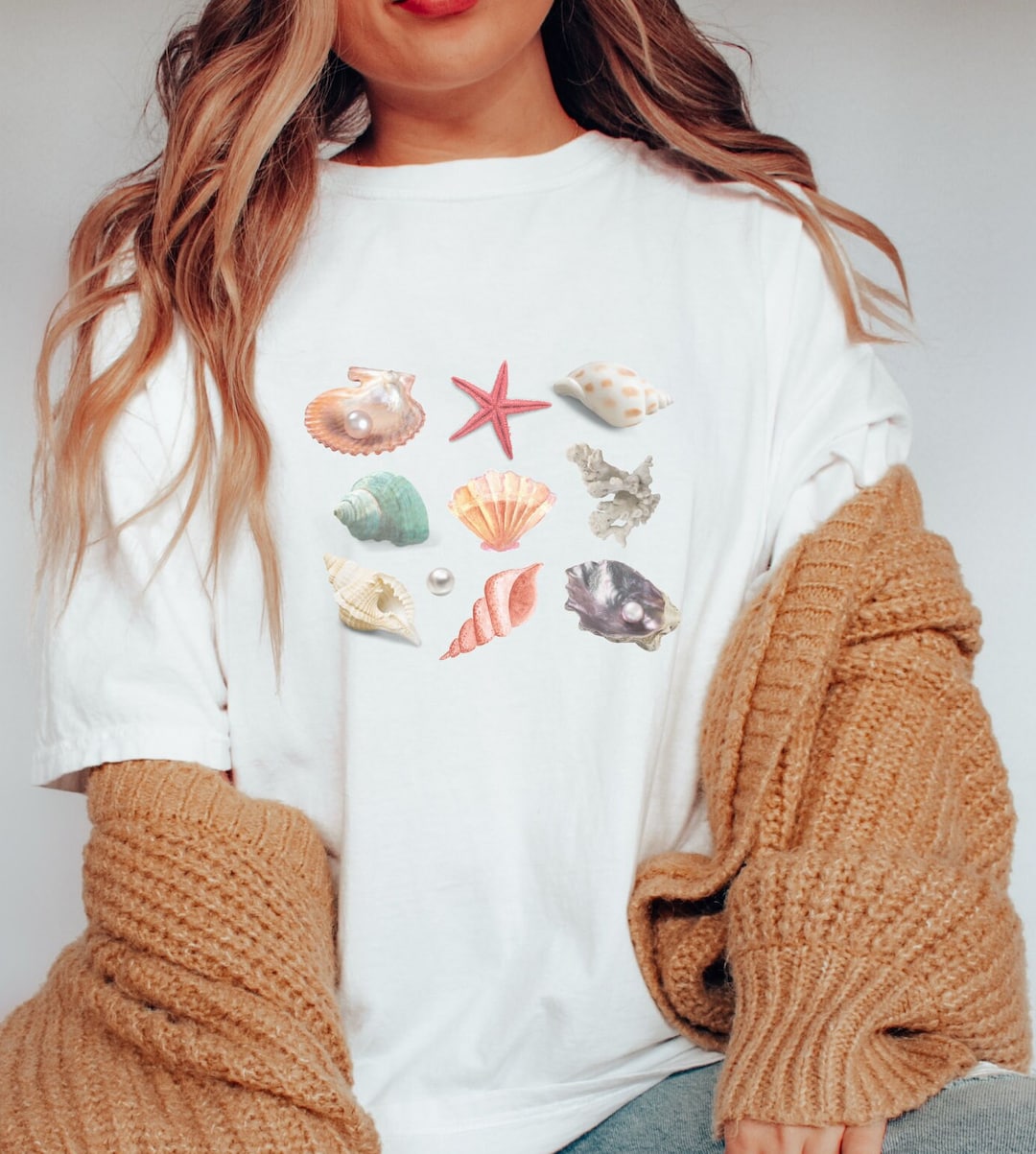 Sea Shell Shirt, Coastal Grandmother, Ocean Aesthetic, Seashell Shirt ...