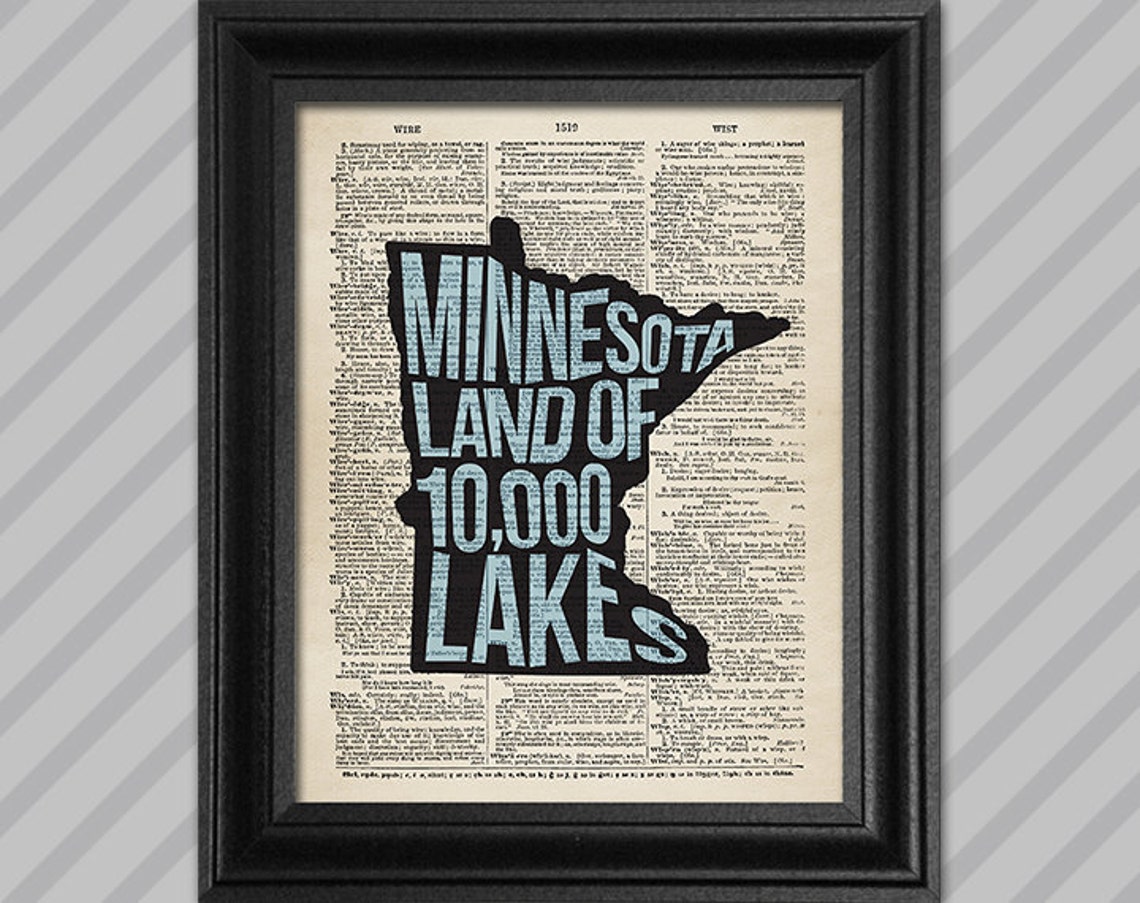 Minnesota Dictionary Art - Land of 10,000 Lakes - Blue - Etsy