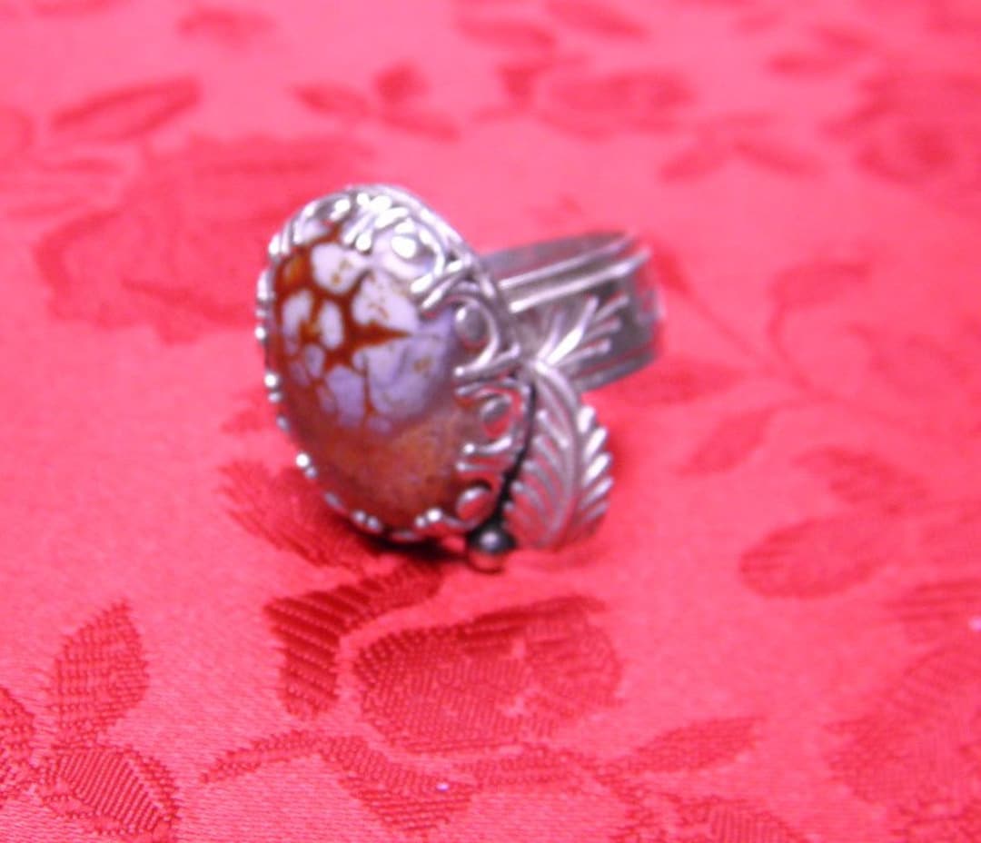 This Ring Is A Size 9 The Stone Is A Multi color Dragon Vein Agate Set this-ring-is-a-size-9-the-stone-is-a-multi-color-dragon-vein-agate-set