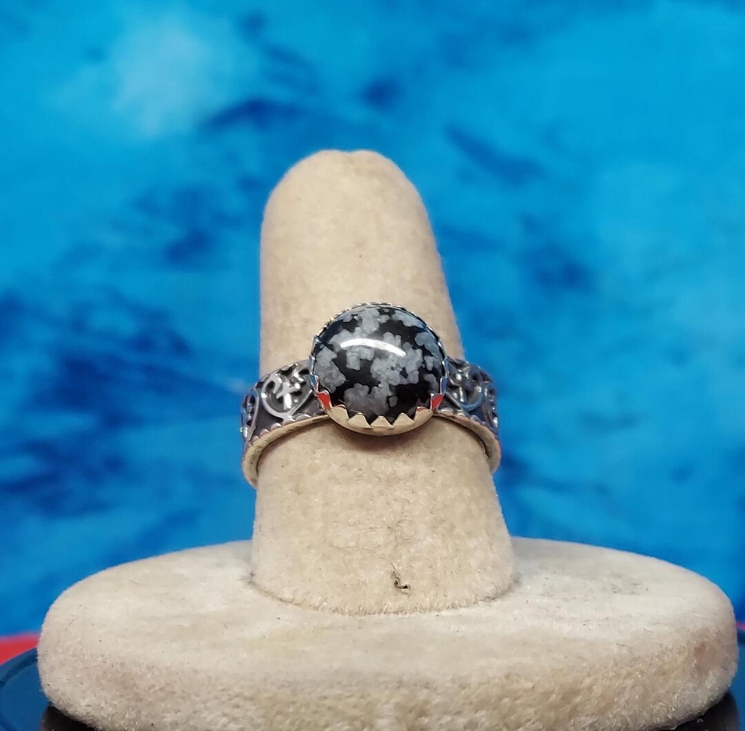 Snowflake Obsidian Sterling Silver Ring, 12 Mm Stone, Size 6 3/4. With ...