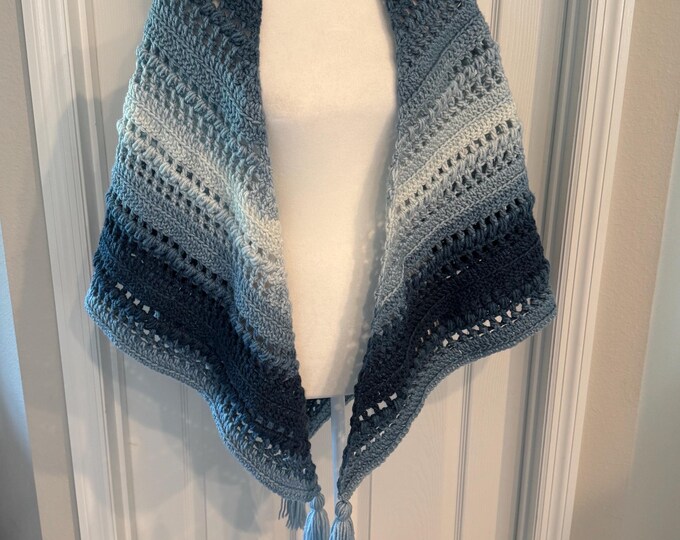 New Handmade Crochet Lightweight Triangle SHAWL Knit Wrap Denim Blue ...