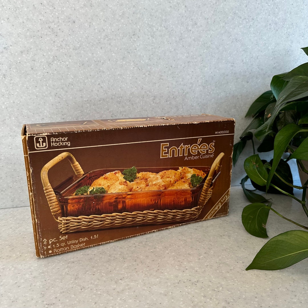 Anchor Hocking Amber Cuisine Dish With Basket // New in Box // Vintage ...
