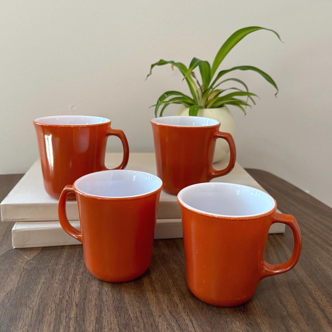 Vintage Orange Corning Mugs // Set of 4 - Etsy