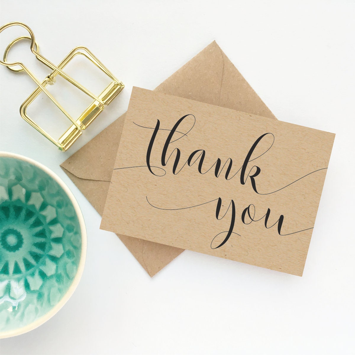 Thank you note cards kraft thank you card set with envelopes | Etsy