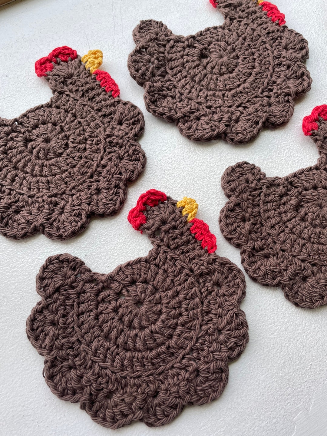 Crochet Chicken Coasters: Mocha Brown Knit, Farmhouse Decor - Set of 4 ...