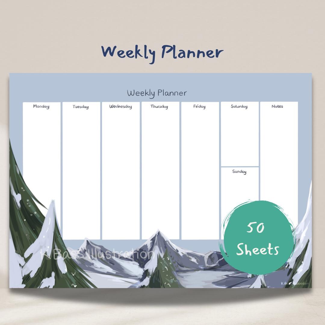 A4 Mountain Tearaway Weekly Planner by K Bass Illustration (50 Sheets ...