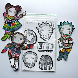 3 Spunky Pixie Paper Dolls -articulated Paper Dolls -colour Your Own ...