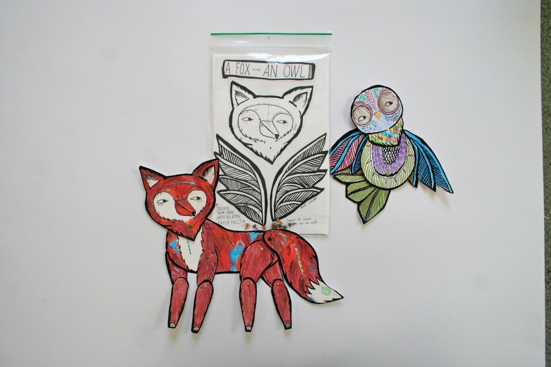 Fox and Owl Articulated Paper Dolls - Colour Your Own- Paper Doll Fox ...