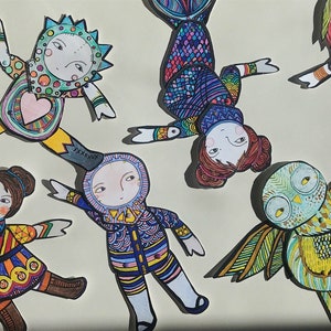3 Spunky Pixie Paper Dolls -articulated Paper Dolls -colour Your Own ...